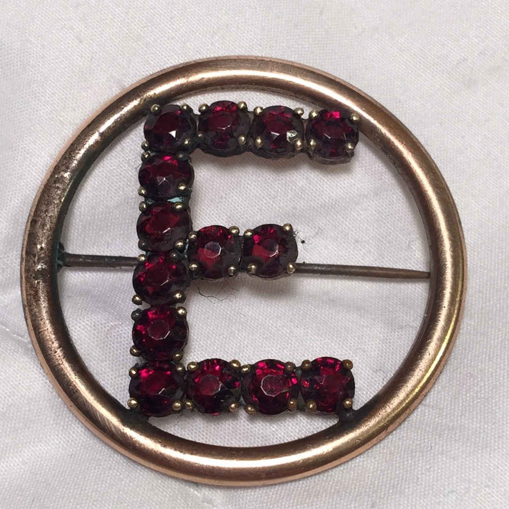 Vintage Letter “E” Rhinestone Old Brooch - Gem
